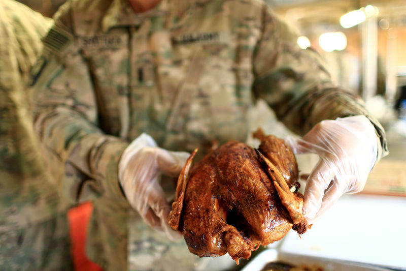 U.S. soldiers celebrate thanksgiving in a military base north of Iraq ...