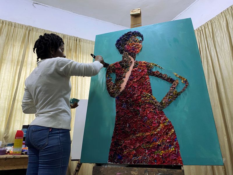 Cut from the same cloth, Nigerian waste fabric becomes art By Reuters